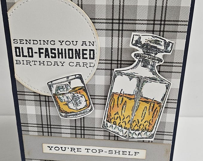 Hand Stamped Whiskey Theme Greeting Card/happy Birthday/cheers to You ...