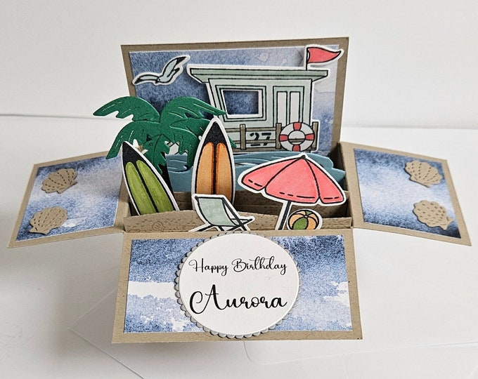 Personalized 3D Pop up Birthday Card Box, Beach Theme Card, for Her,for ...