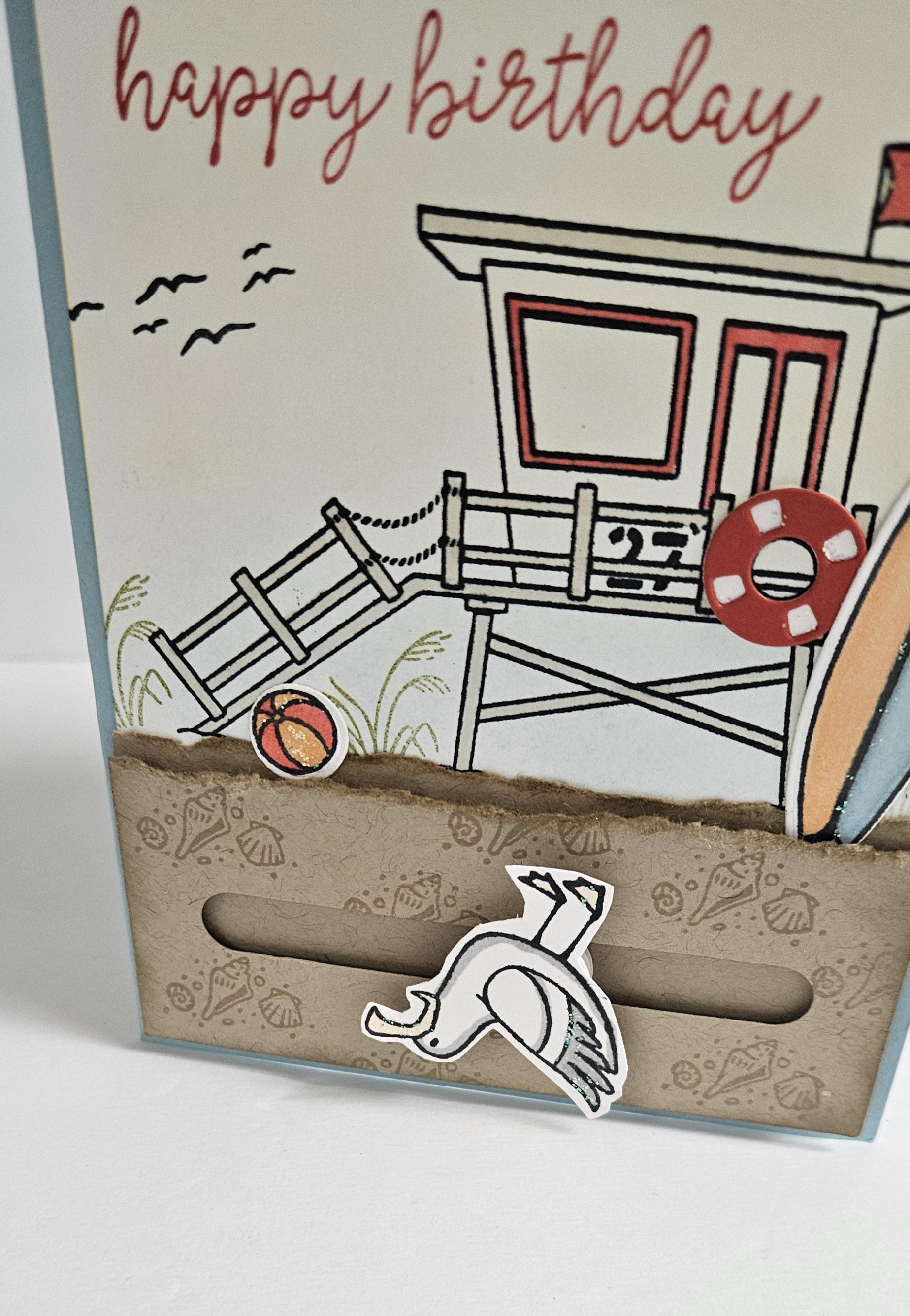 Happy Birthday Card, Beach Theme, Lifeguard Stand, Summer Fun, Greeting ...