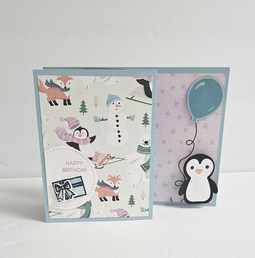 Handmade Penguin Birthday Card/greeting Card/for Her/for Him/balloons ...