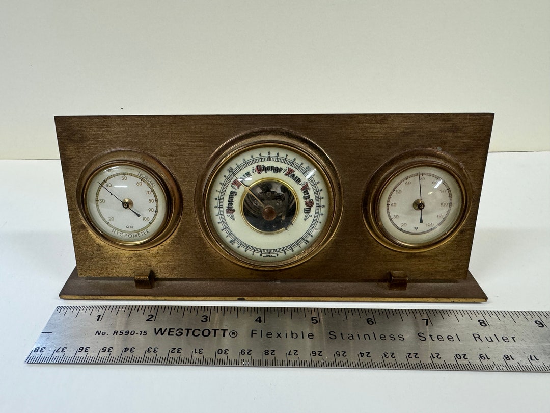 West Germany Barometer Thermometer MCM Brass Marble Vintage Working ...