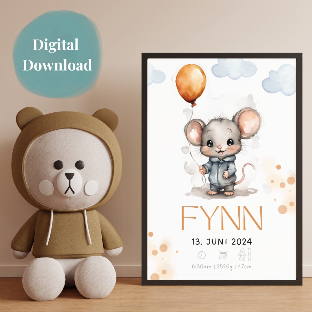Poster A4 & A3 Birth Children's Room | Personalized Gift | Children's ...