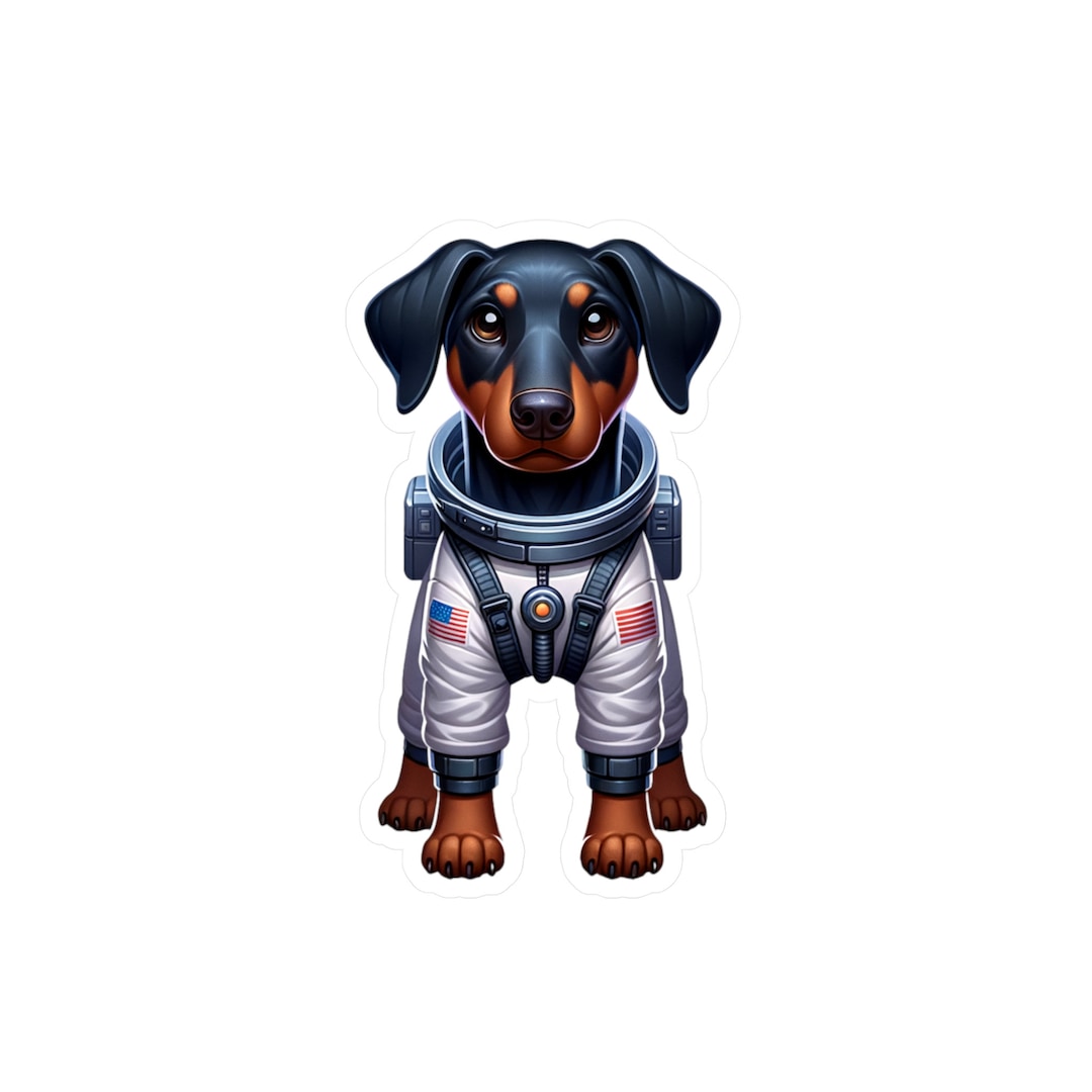 Astronaut Cartoon Doberman Kiss-cut Vinyl Sticker Dog Water Resistant ...