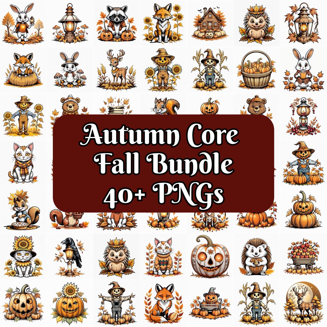 Autumn Core Fall PNG Bundle | Digital Clipart for Sublimation, Stickers ...
