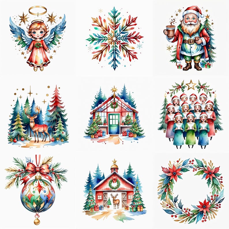 Watercolor Christmas Clipart Bundle | 61 Pngs | Soft Painterly ...