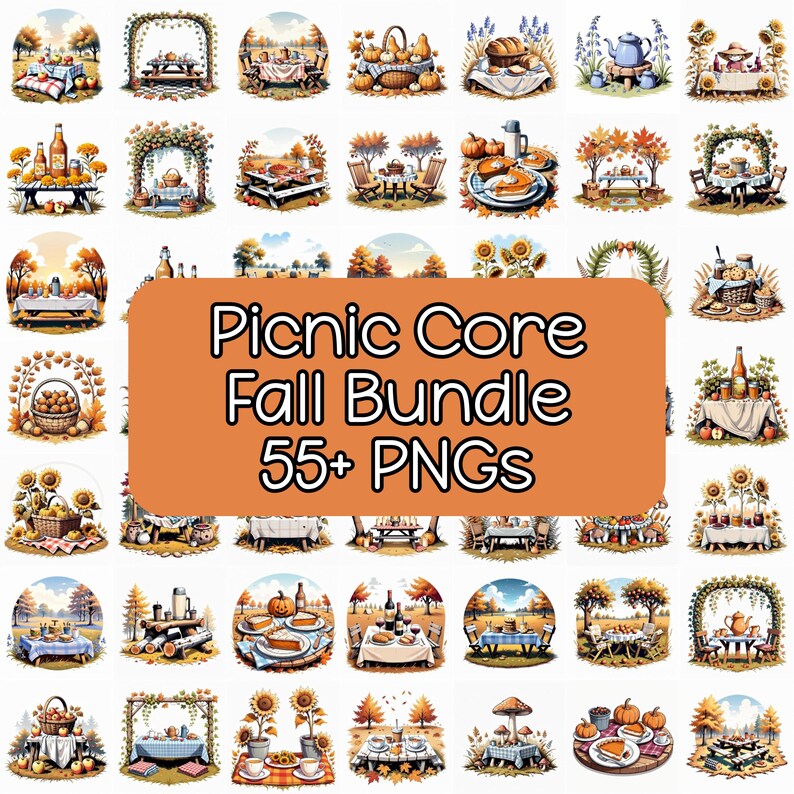 Picnic Core Fall PNG Bundle | Digital Clipart for Sublimation, Stickers ...