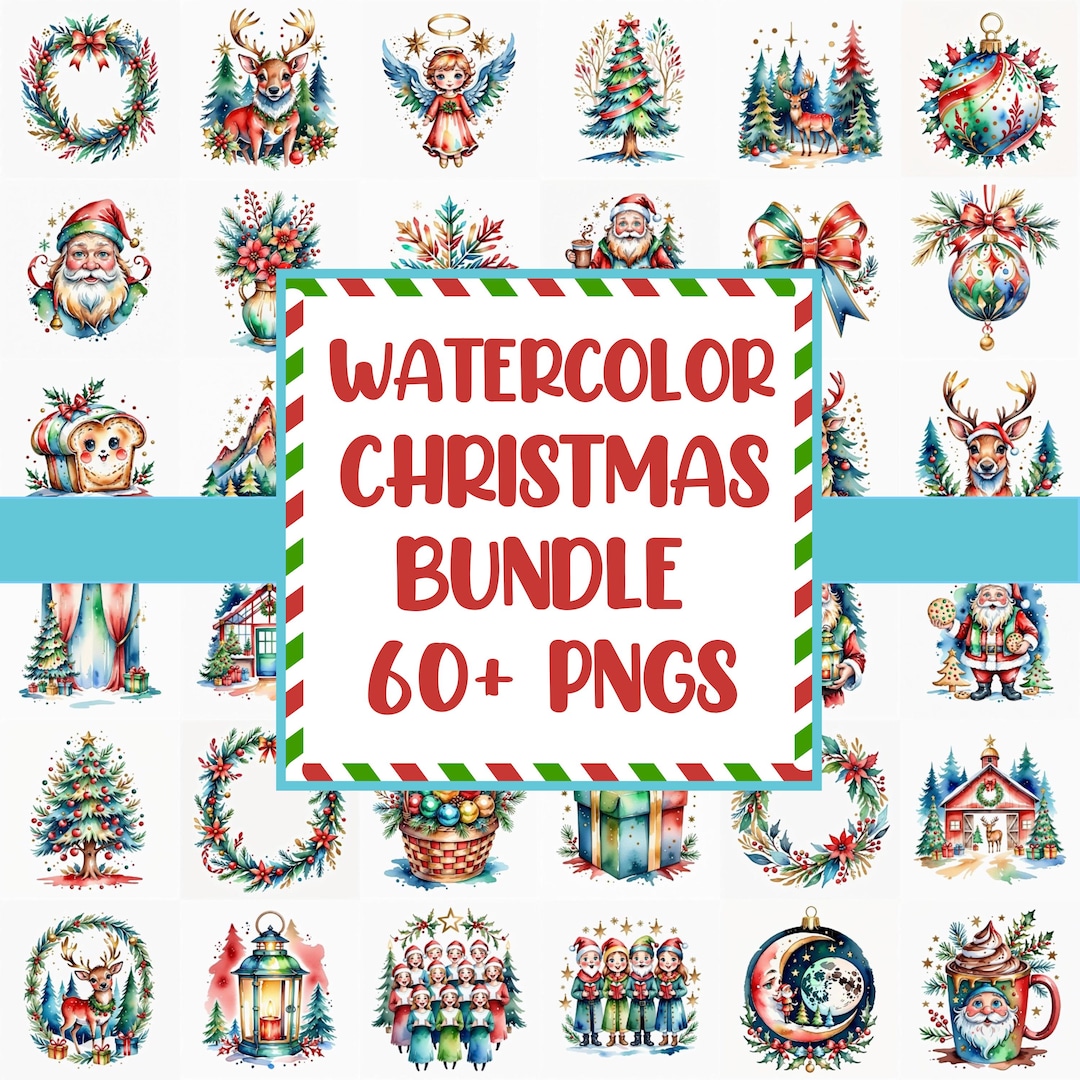 Watercolor Christmas Clipart Bundle | 61 Pngs | Soft Painterly ...
