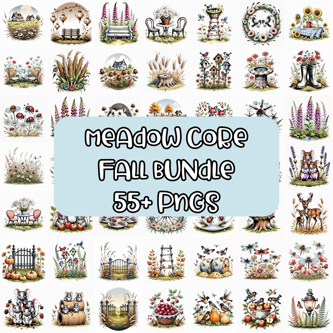 Meadow Core Fall PNG Bundle | Digital Clipart for Sublimation, Stickers ...