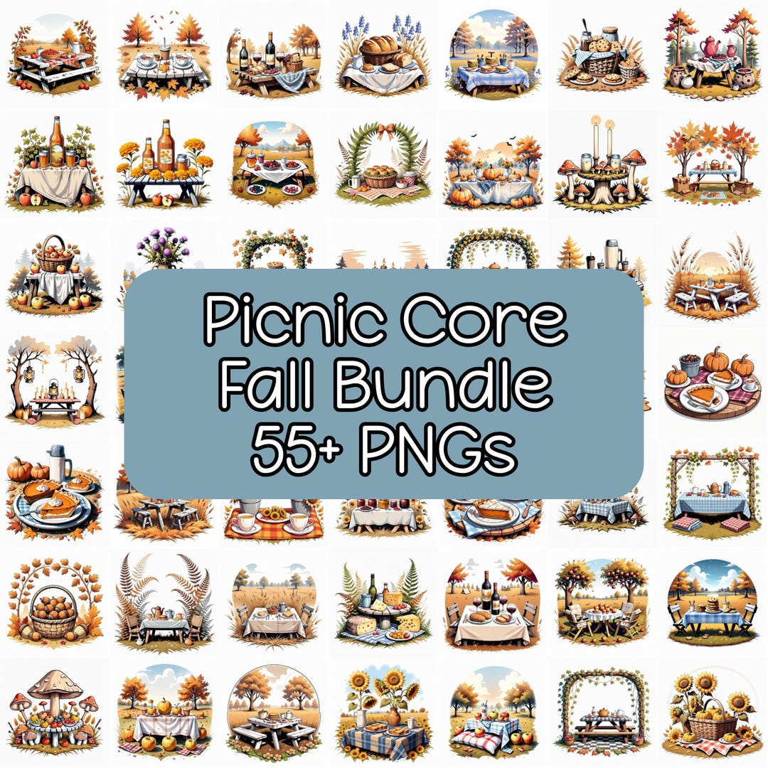 Picnic Core Fall PNG Bundle | Digital Clipart for Sublimation, Stickers ...