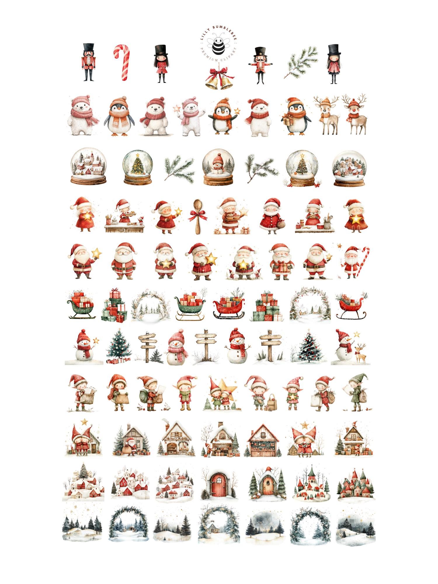 86 Santa's Workshop, PNG Watercolor Clipart, Santa, Mrs. Claus ...