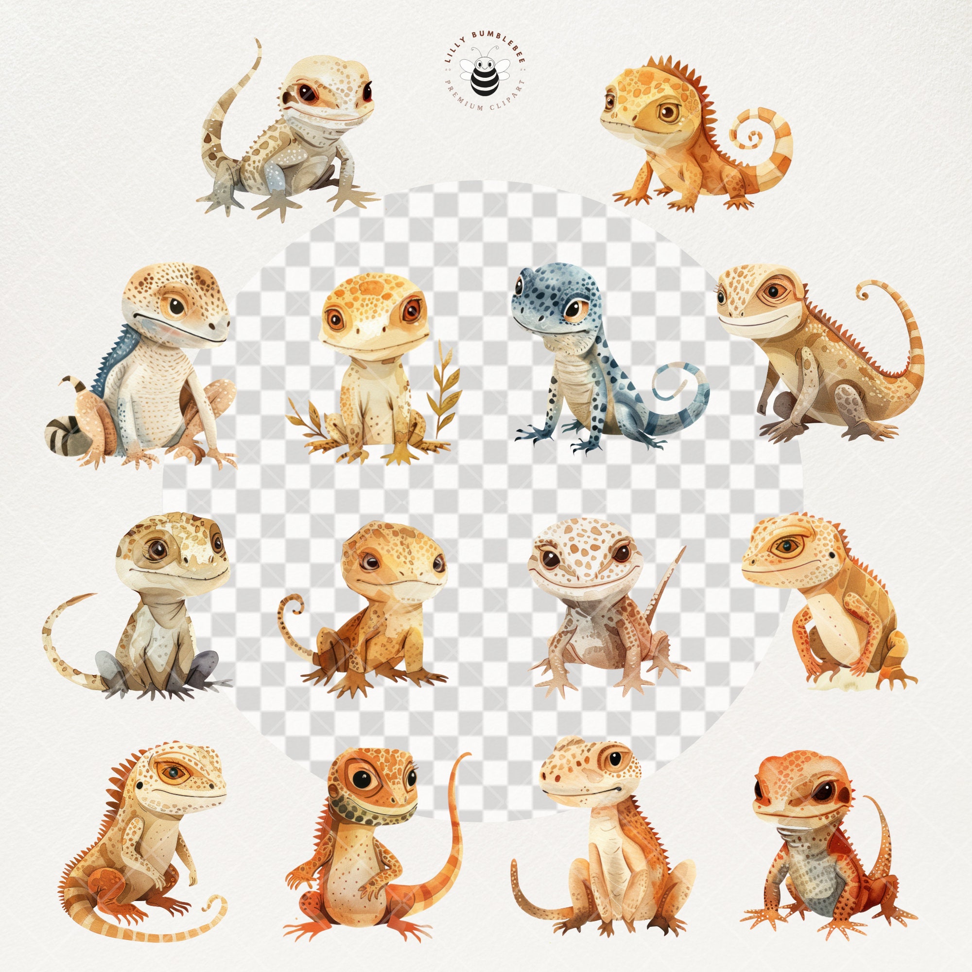 14 Lizard Clipart Cute Watercolor Reptile PNG Set, Commercial Use ...