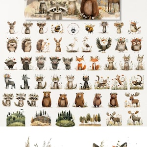 241 Woodland Animals Bundle, PNG Watercolor Clipart, Christmas, Boho ...