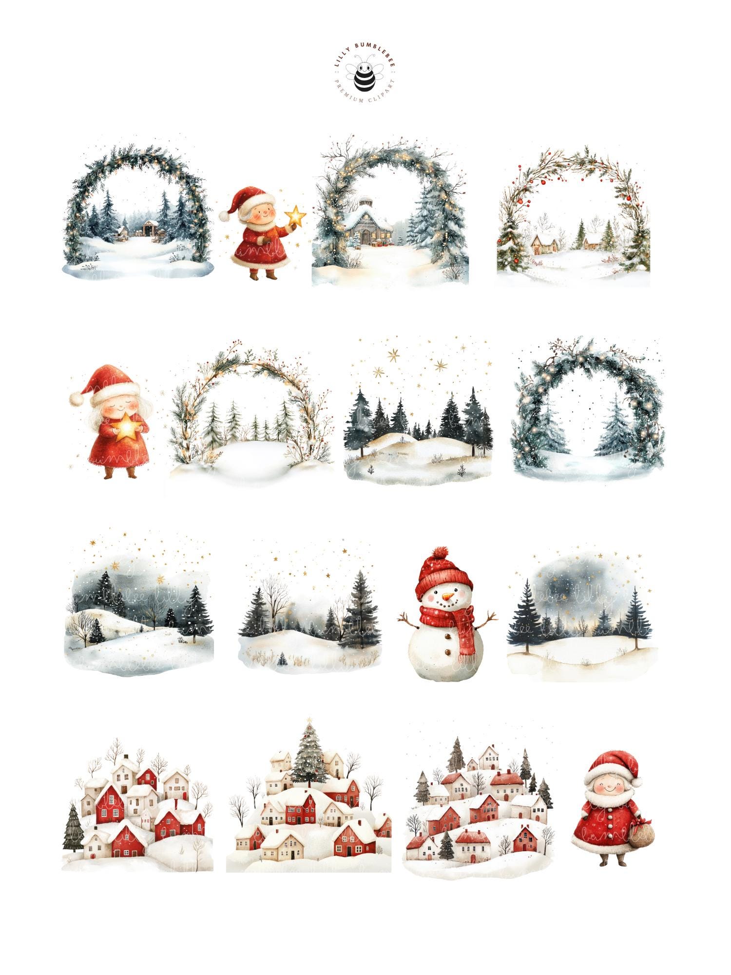 86 Santa's Workshop, PNG Watercolor Clipart, Santa, Mrs. Claus ...