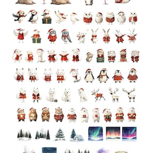 75 Christmas Arctic Animals, PNG Watercolor Clipart, Polar Bear, Fox ...