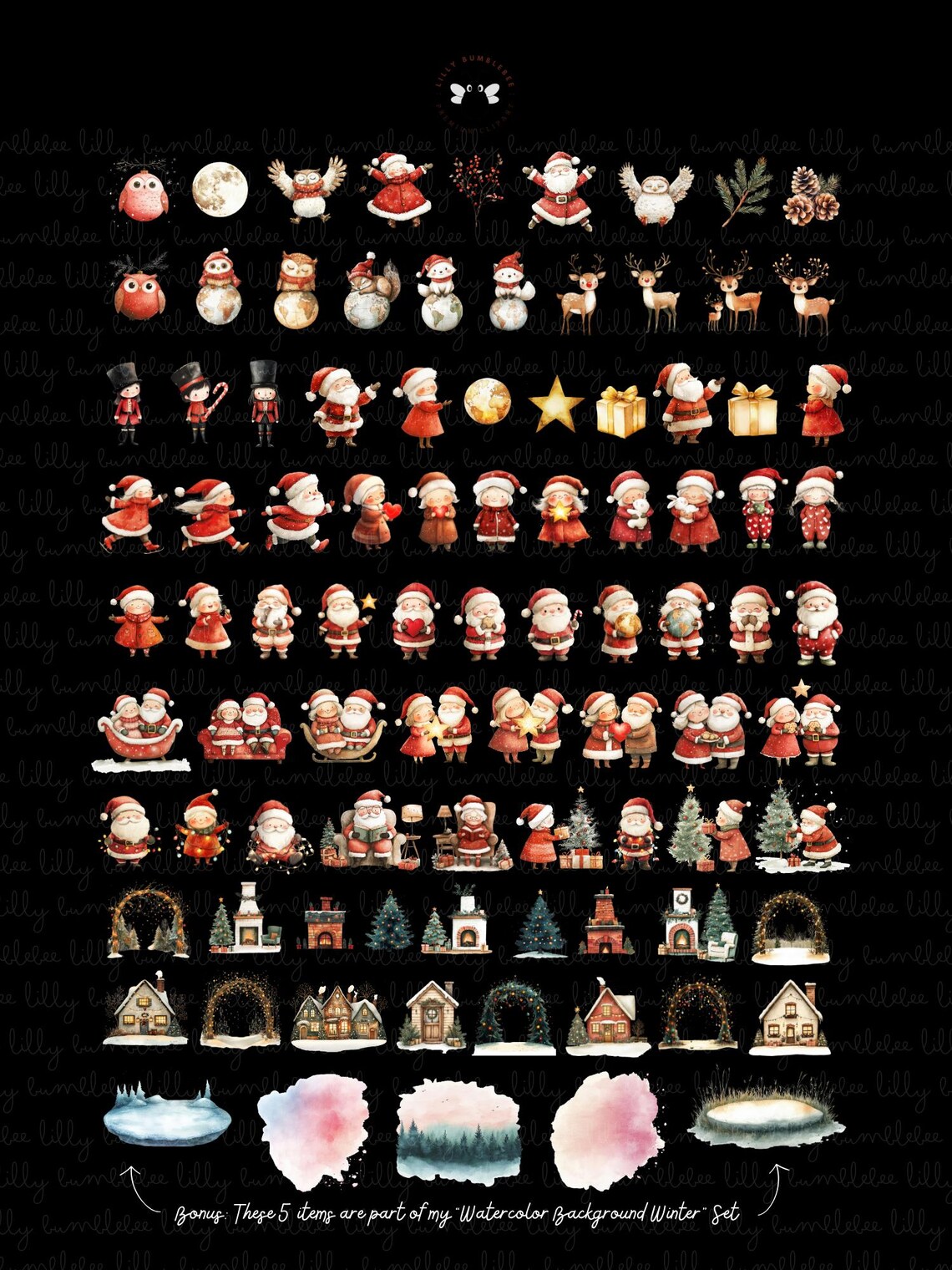 91 Santa and Mrs. Claus, PNG Christmas Watercolor Clipart, Festive ...