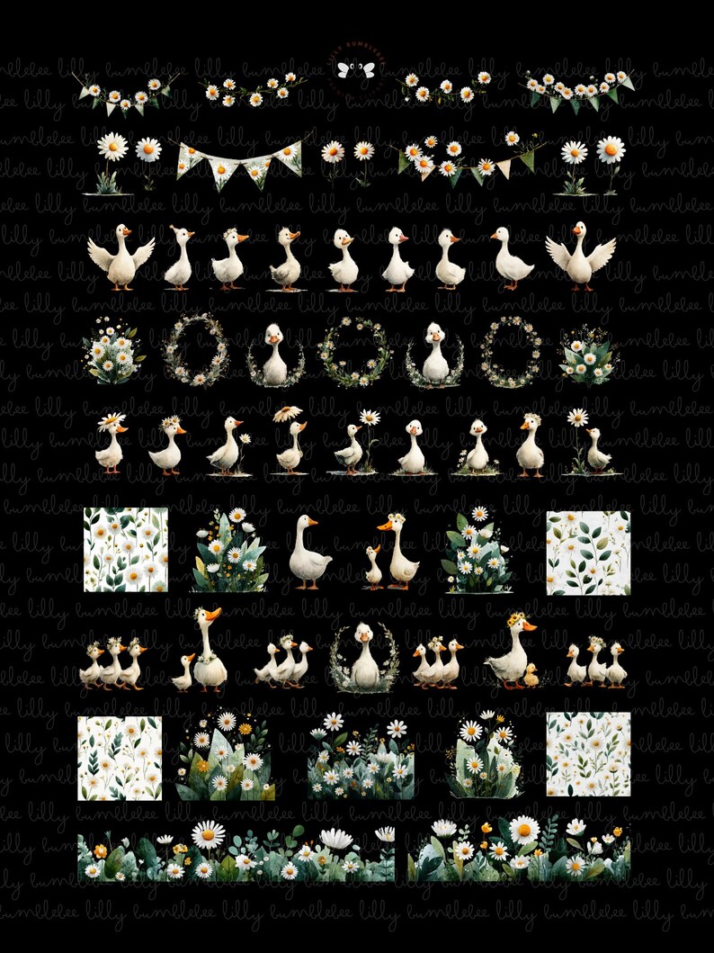 57 Daisy Goose, PNG Watercolor Clipart, Baby Shower Neutral Geese ...
