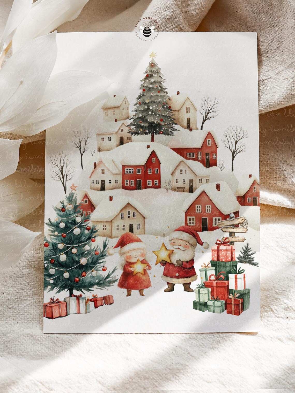 86 Santa's Workshop, PNG Watercolor Clipart, Santa, Mrs. Claus ...