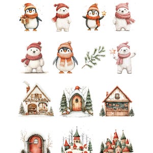 86 Santa's Workshop, PNG Watercolor Clipart, Santa, Mrs. Claus ...