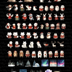 75 Christmas Arctic Animals, PNG Watercolor Clipart, Polar Bear, Fox ...