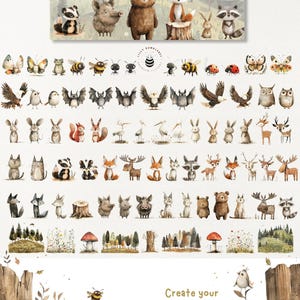 241 Woodland Animals Bundle, PNG Watercolor Clipart, Christmas, Boho ...