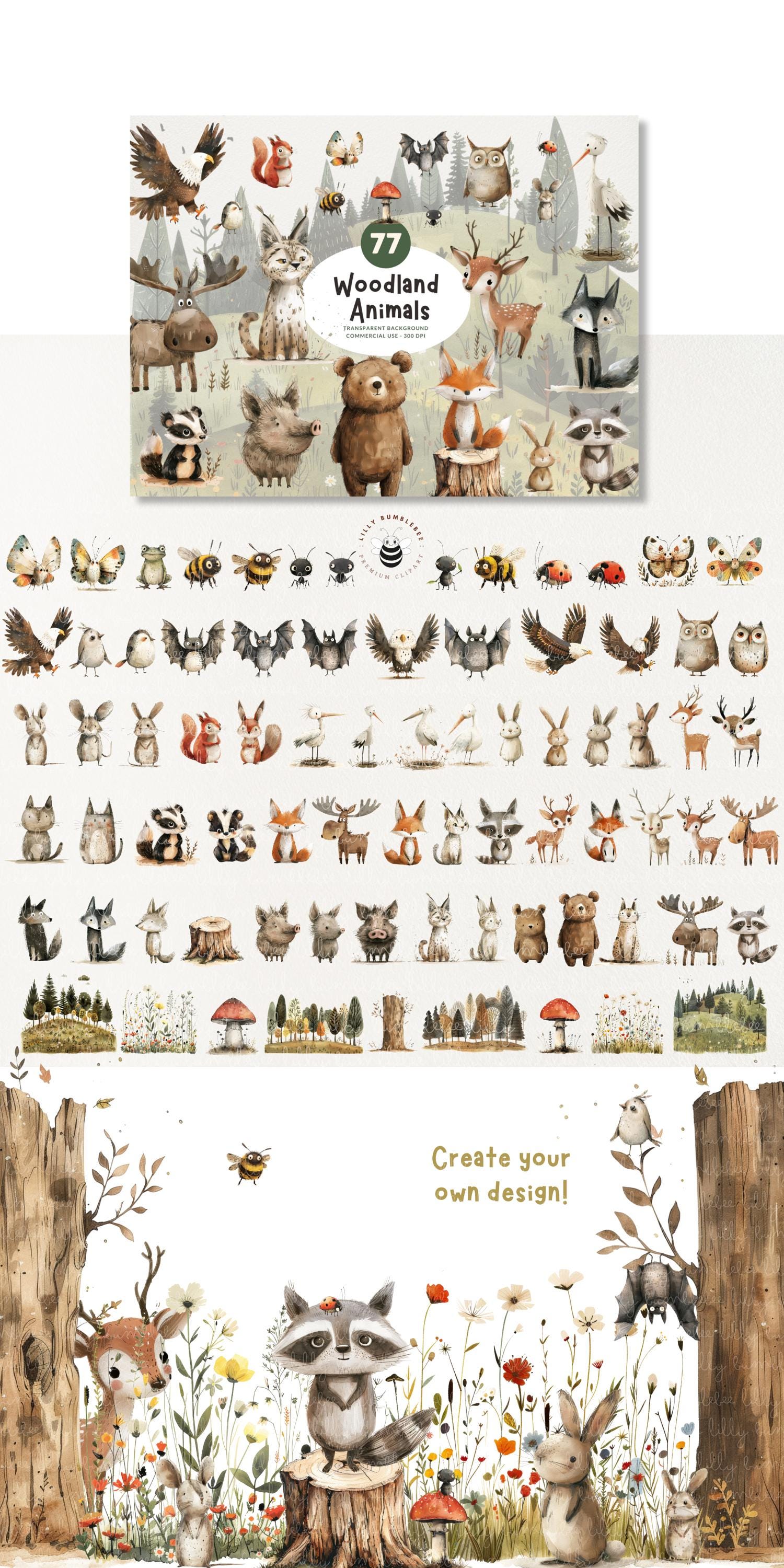 241 Woodland Animals Bundle, PNG Watercolor Clipart, Christmas, Boho ...