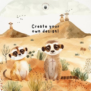 16 Meerkat Clipart and 3 Landscapes - Cute Watercolor Safari Animals ...