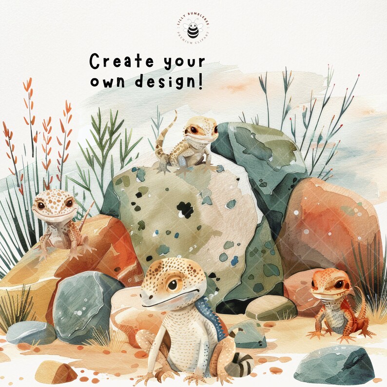 14 Lizard Clipart Cute Watercolor Reptile PNG Set, Commercial Use ...