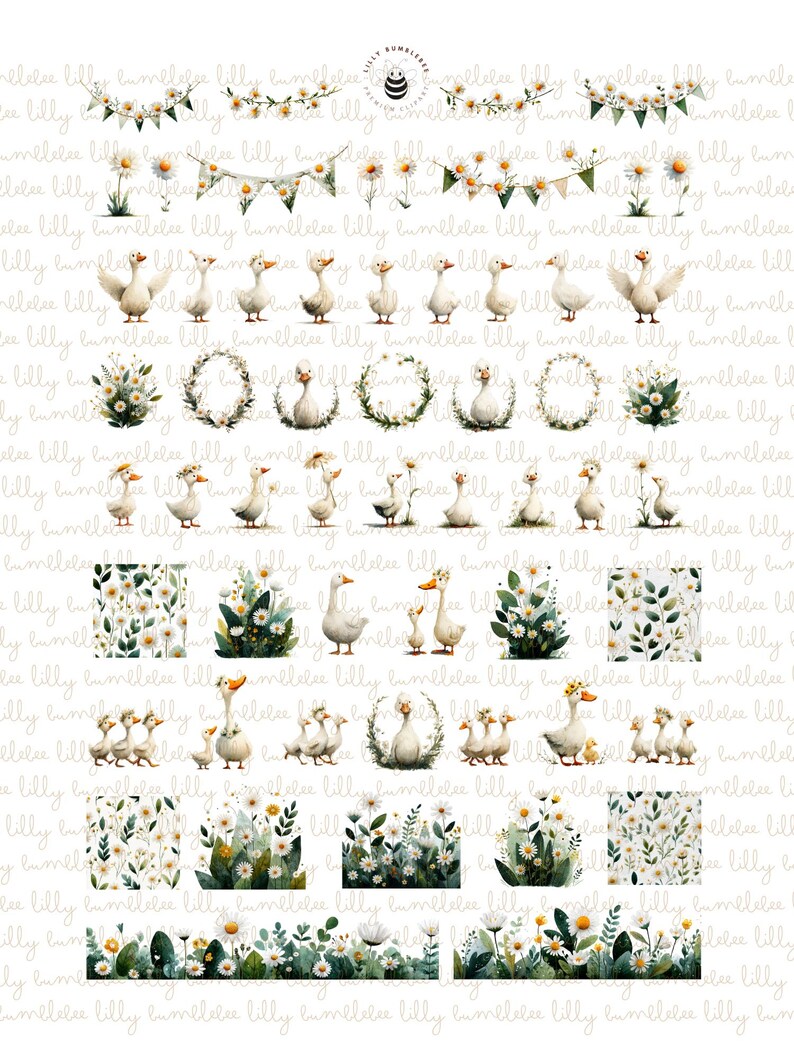 57 Daisy Goose, PNG Watercolor Clipart, Baby Shower Neutral Geese ...