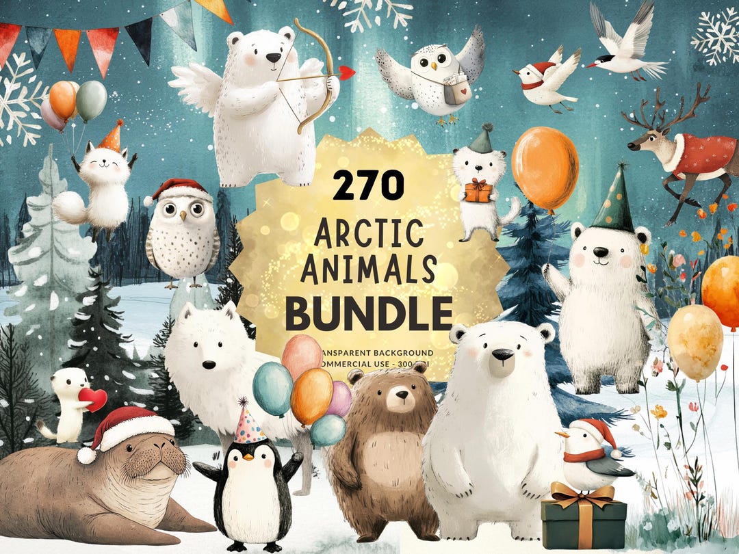 270 Arctic Animals Polar Friends Bundle: Whimsical Winter, Party ...