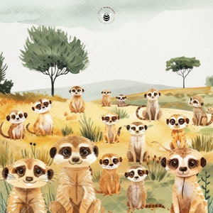 16 Meerkat Clipart and 3 Landscapes - Cute Watercolor Safari Animals ...