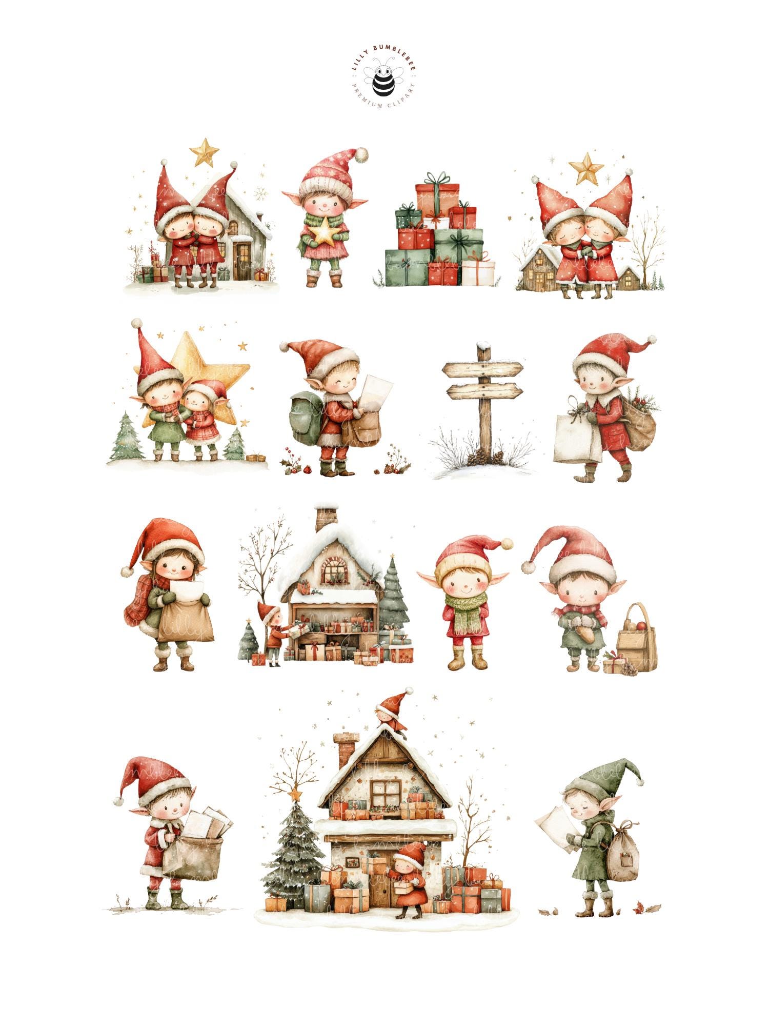 86 Santa's Workshop, PNG Watercolor Clipart, Santa, Mrs. Claus ...