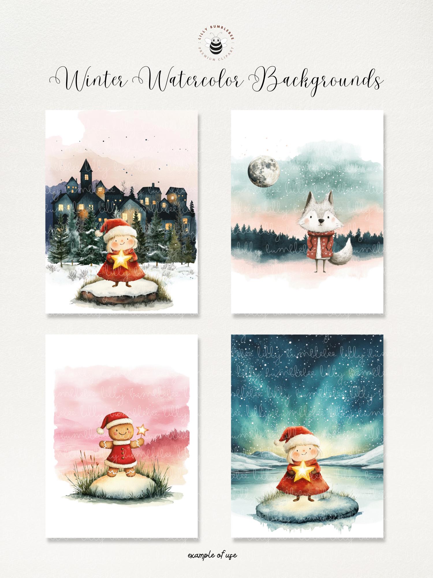 110 Winter Watercolor Backgrounds, PNG, Christmas Clipart, Abstract ...