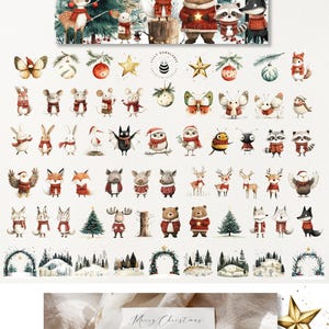 241 Woodland Animals Bundle, PNG Watercolor Clipart, Christmas, Boho ...
