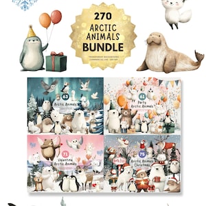 63 Arctic Animals, PNG Watercolor Clipart, Polar Bear, Fox, Owl, Wolf ...