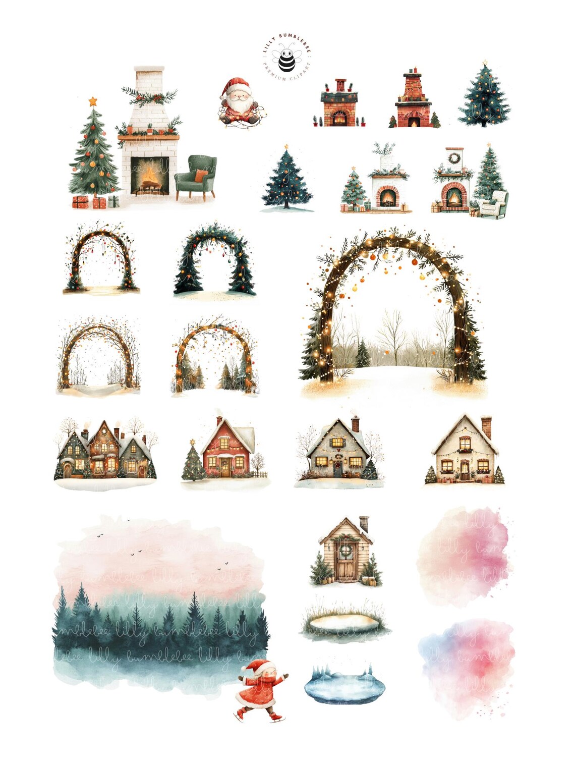 91 Santa and Mrs. Claus, PNG Christmas Watercolor Clipart, Festive ...