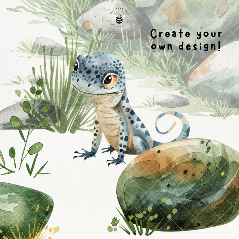 14 Lizard Clipart Cute Watercolor Reptile PNG Set, Commercial Use ...
