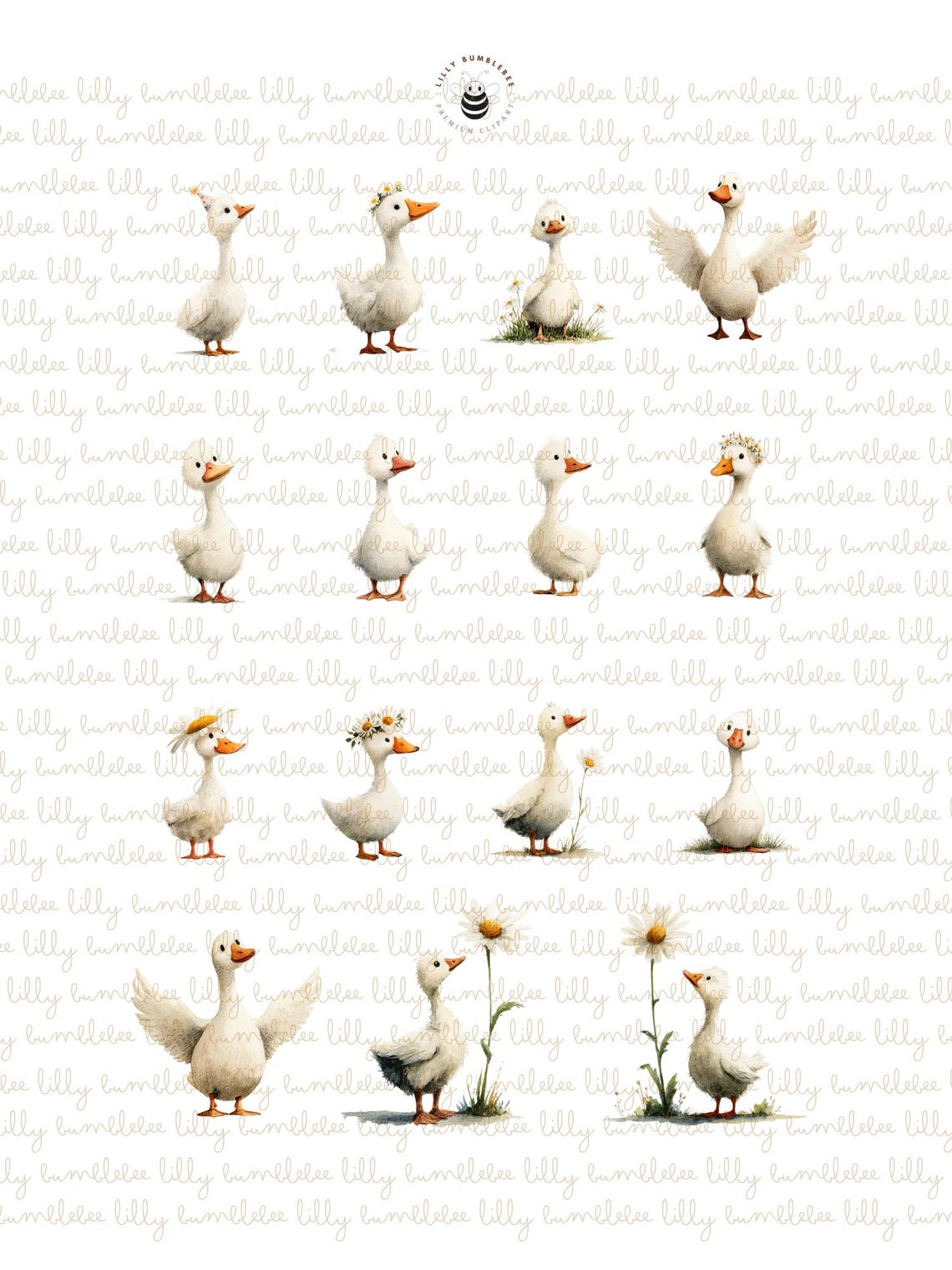 57 Daisy Goose, PNG Watercolor Clipart, Baby Shower Neutral Geese ...