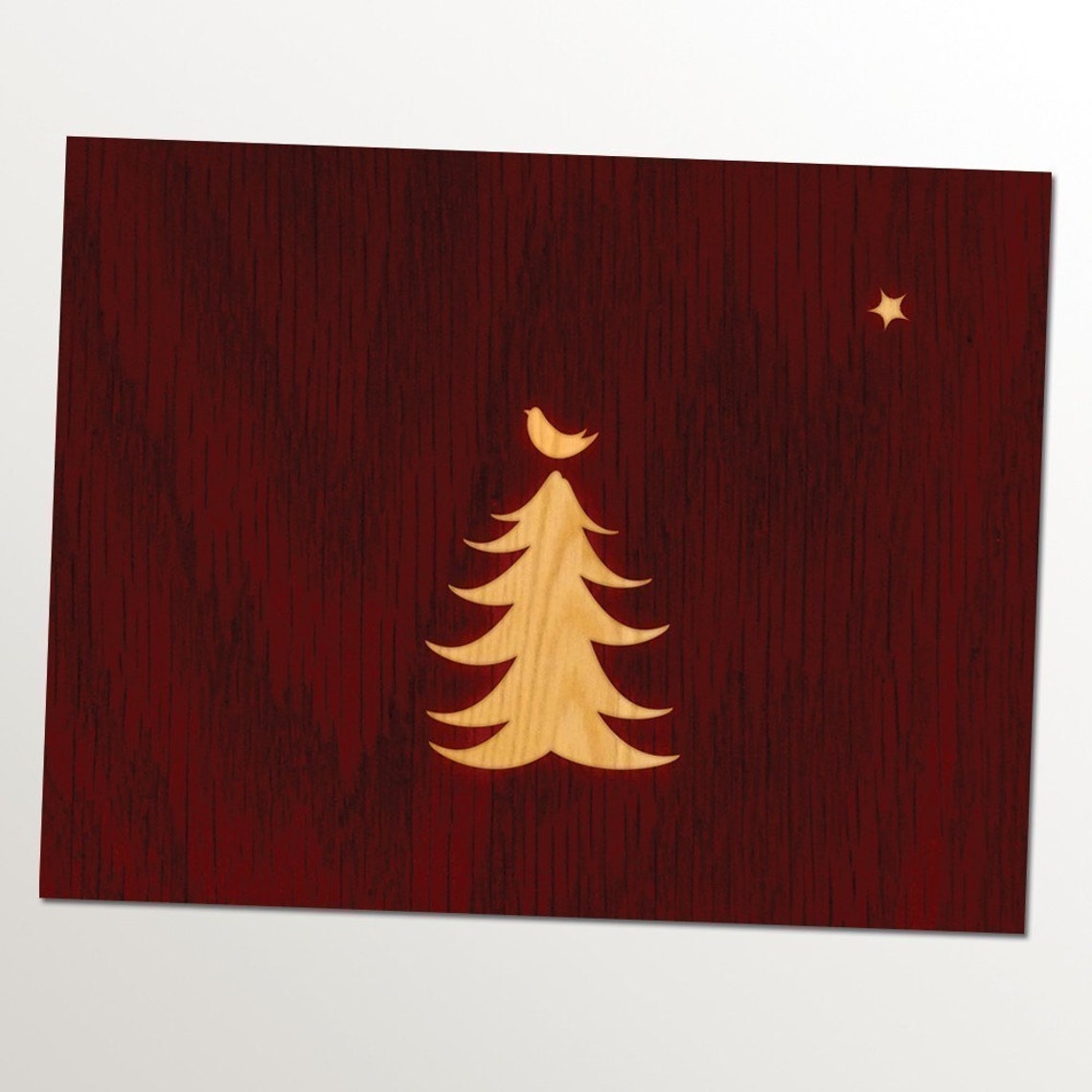 Set of 8 Christmas Card Set / Holiday Card Set Wood Inlay Trees, Birds ...