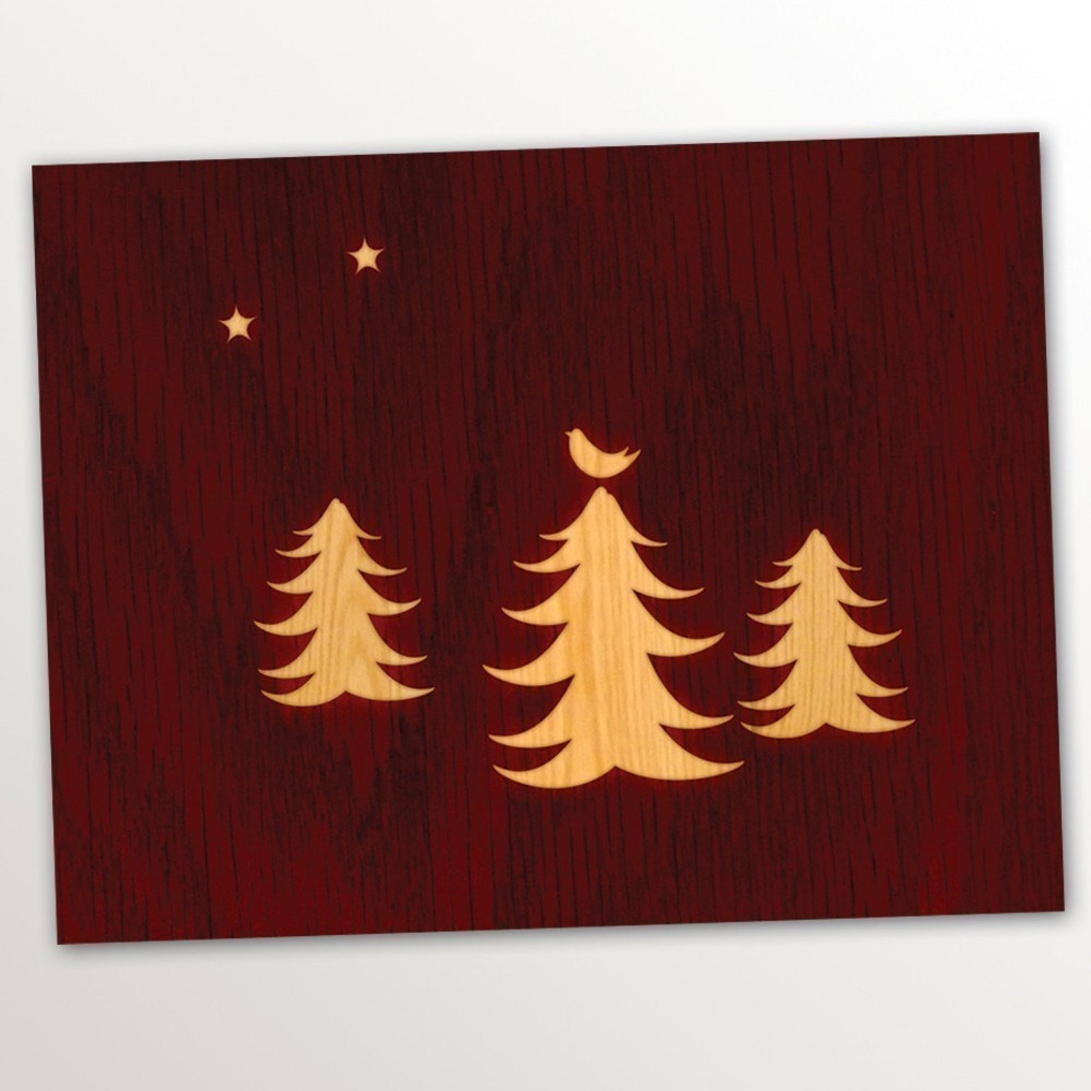 Set of 8 Christmas Card Set / Holiday Card Set - Wood Inlay Trees ...