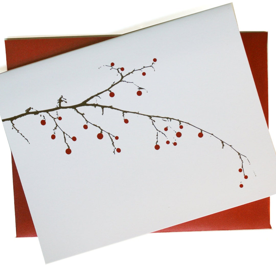 Set of 8 Christmas Card Set / Holiday Card Set - Berry Branch Cards in ...