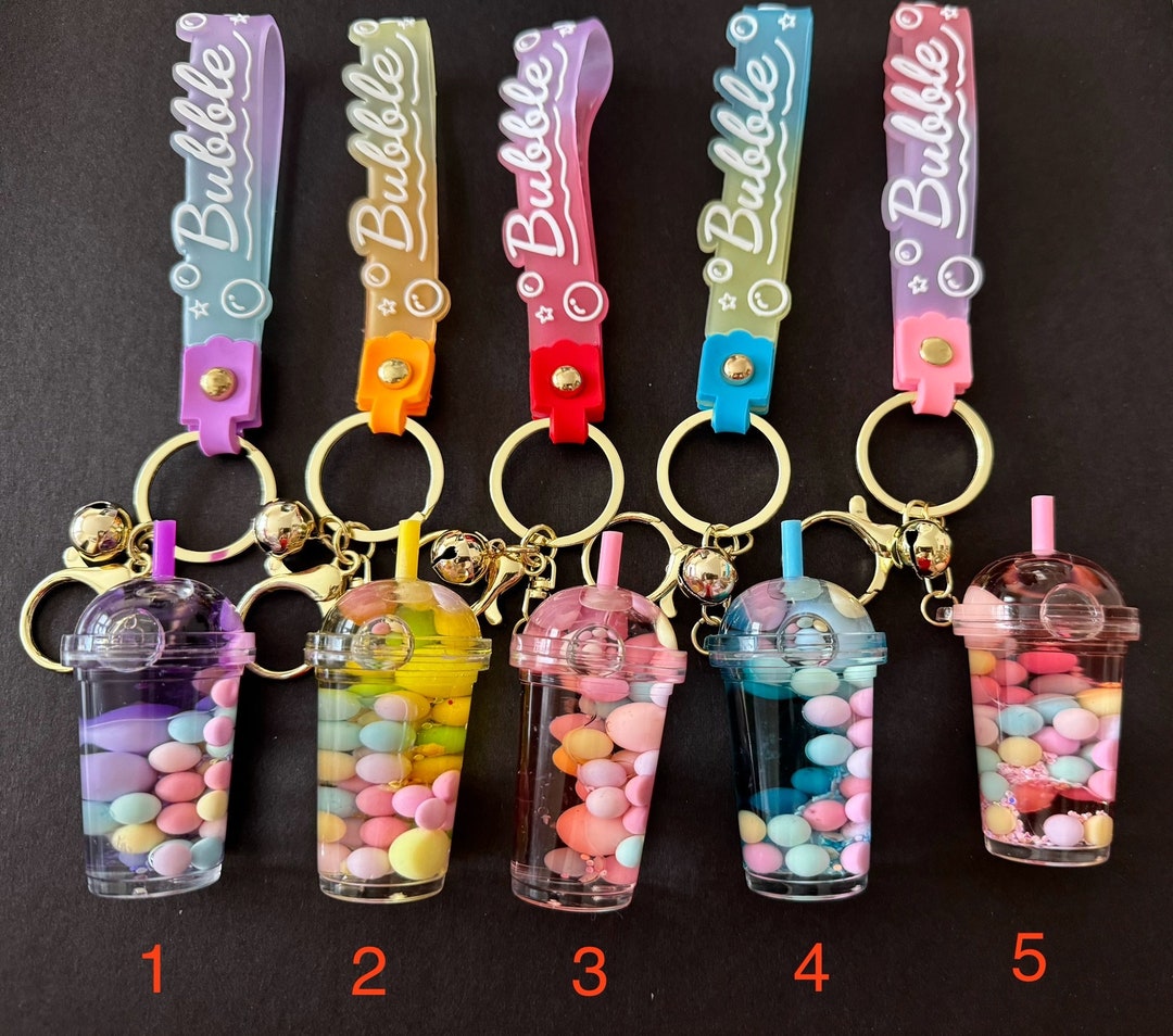Bubble Tea Keychains, Cute Bottles Different Colours, Keyring and ...