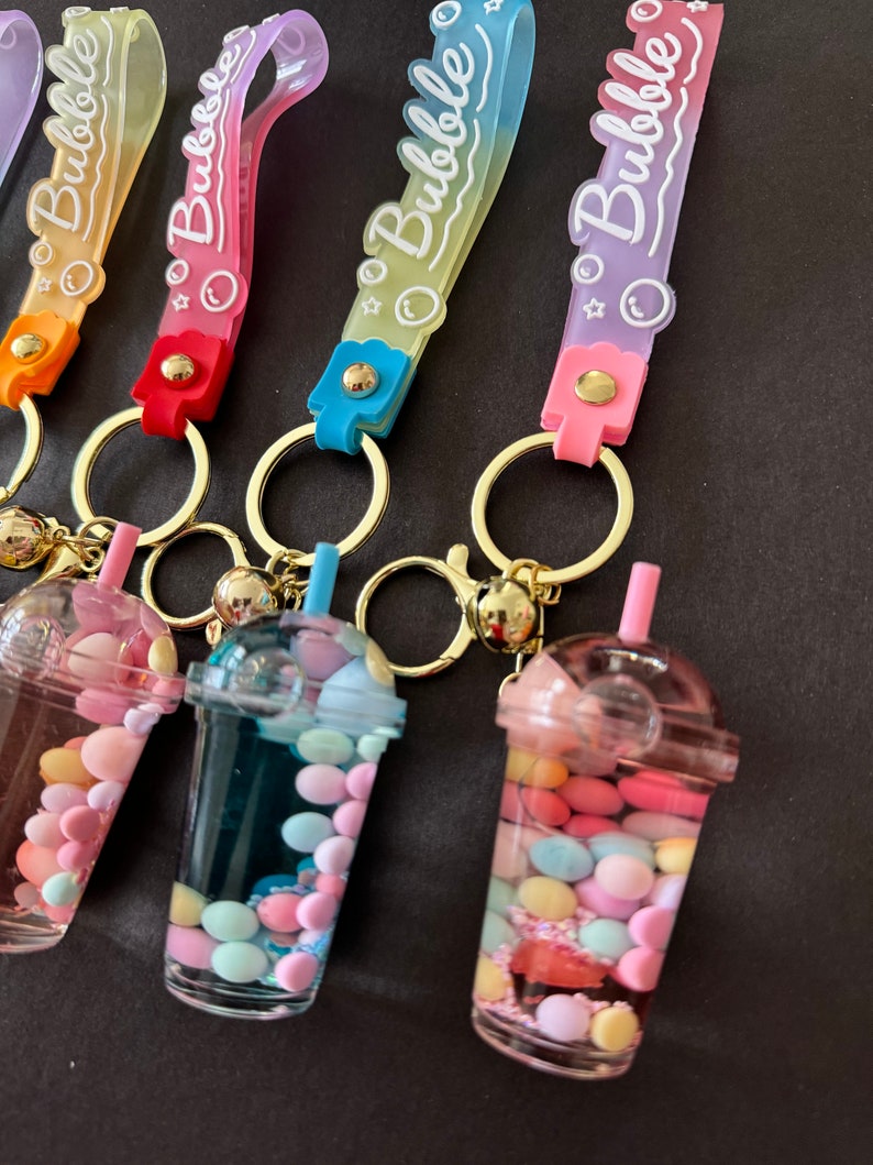 Bubble Tea Keychains, Cute Bottles Different Colours, Keyring and ...