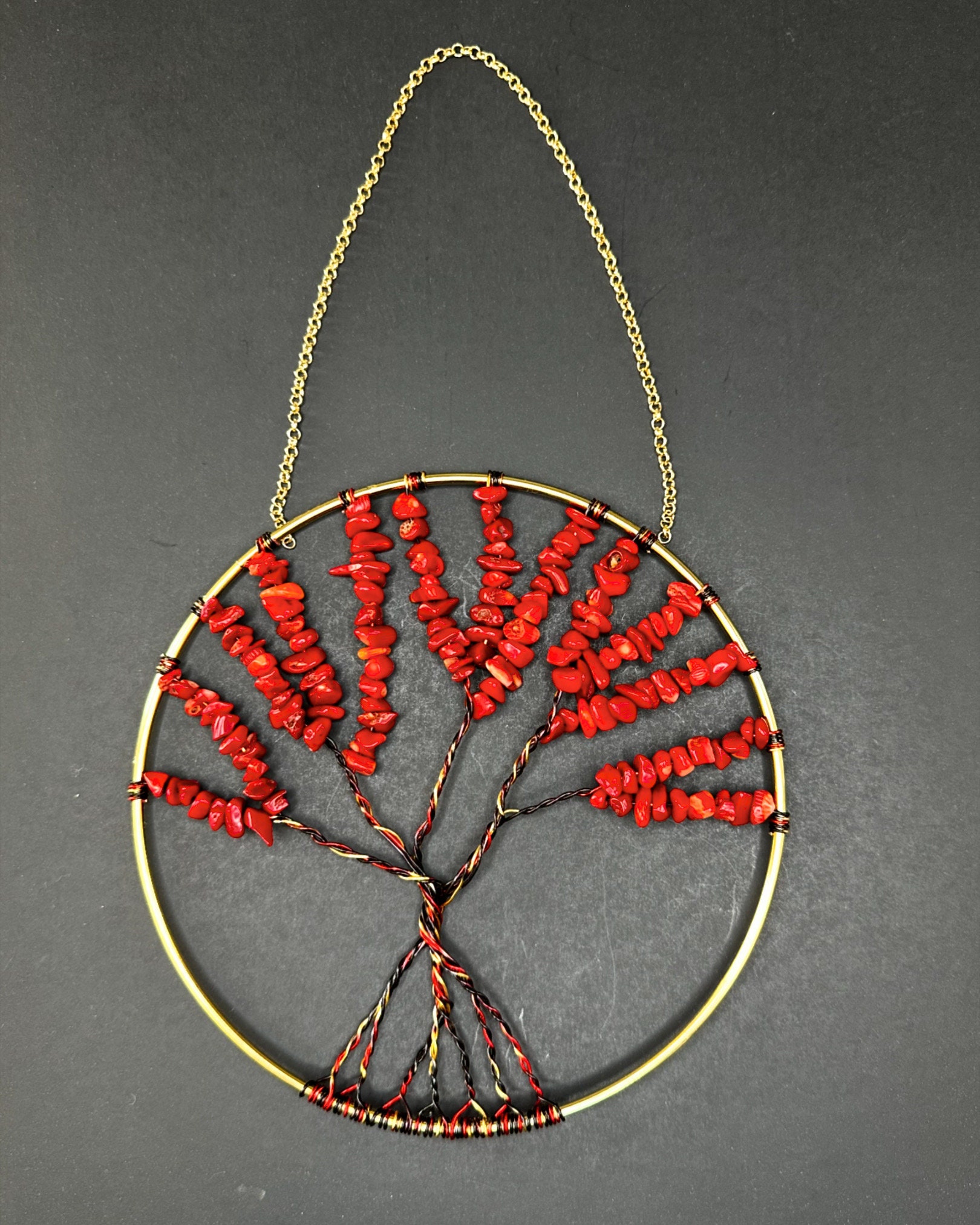 Handcrafted Red Coral Wire Tree of Life Sun Catcher, Twisted Wire ...
