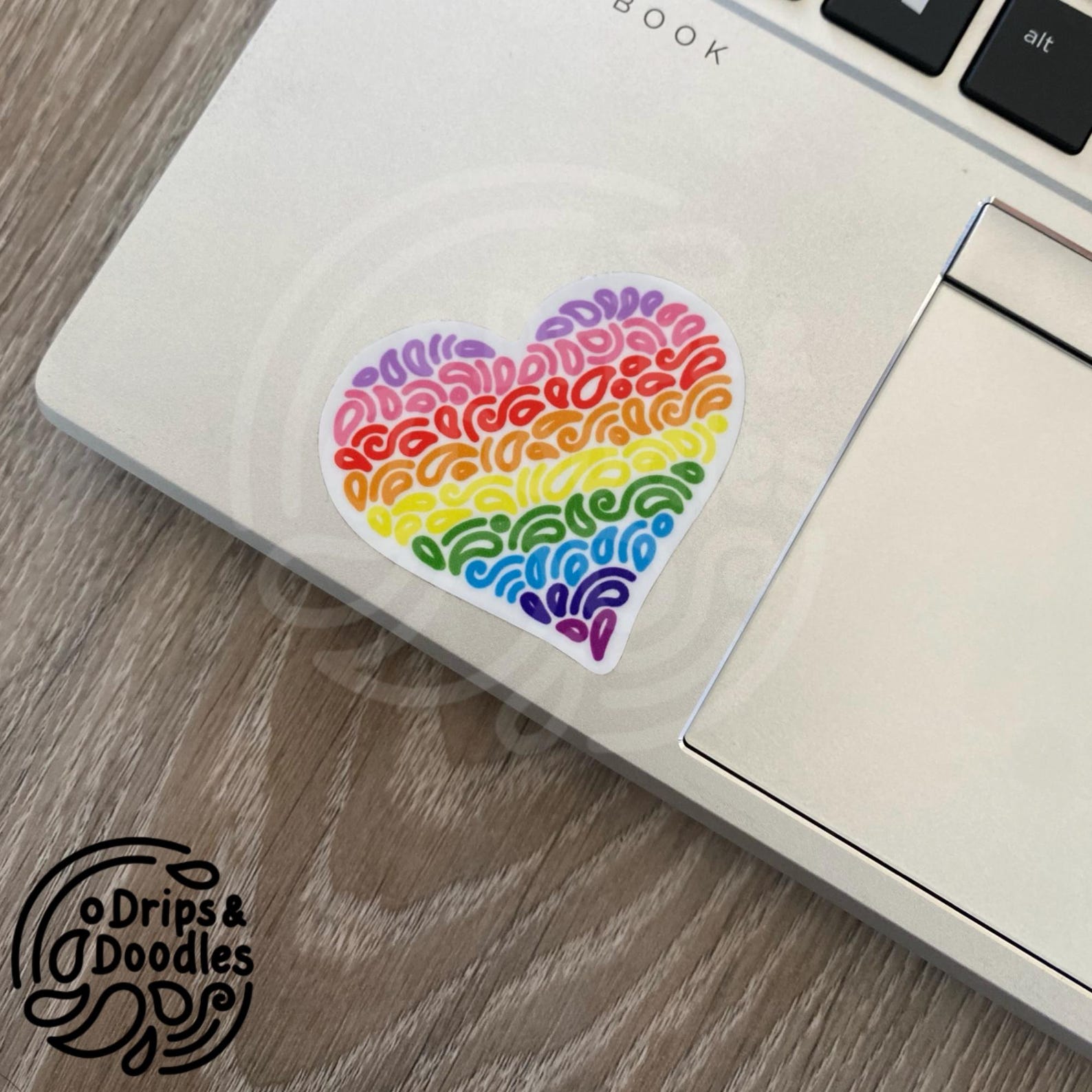 Heart-shaped Pride Sticker, Doodle Heart Sticker, Rainbow Pride Sticker ...