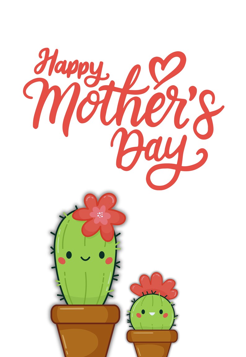 Printable Mothers Day Card, Downloadable Cactus Drawing, Sendable ...