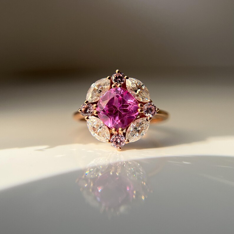 Lab Pink Sapphire & Moissanite Pink Radiance 'starlight Cluster' Ring ...