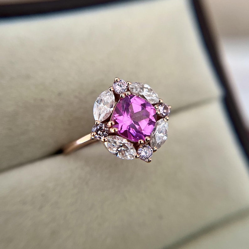 Lab Pink Sapphire & Moissanite | Pink Radiance 'starlight Cluster' Ring ...