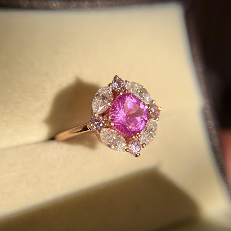 Lab Pink Sapphire & Moissanite | Pink Radiance 'starlight Cluster' Ring ...