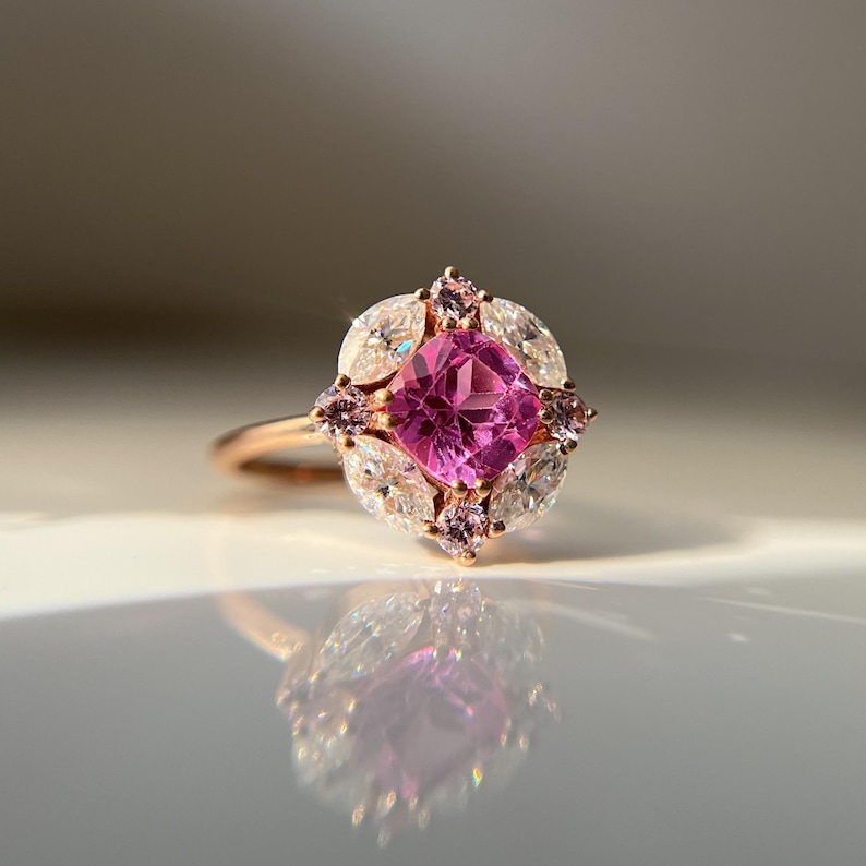 Lab Pink Sapphire & Moissanite | Pink Radiance 'starlight Cluster' Ring ...