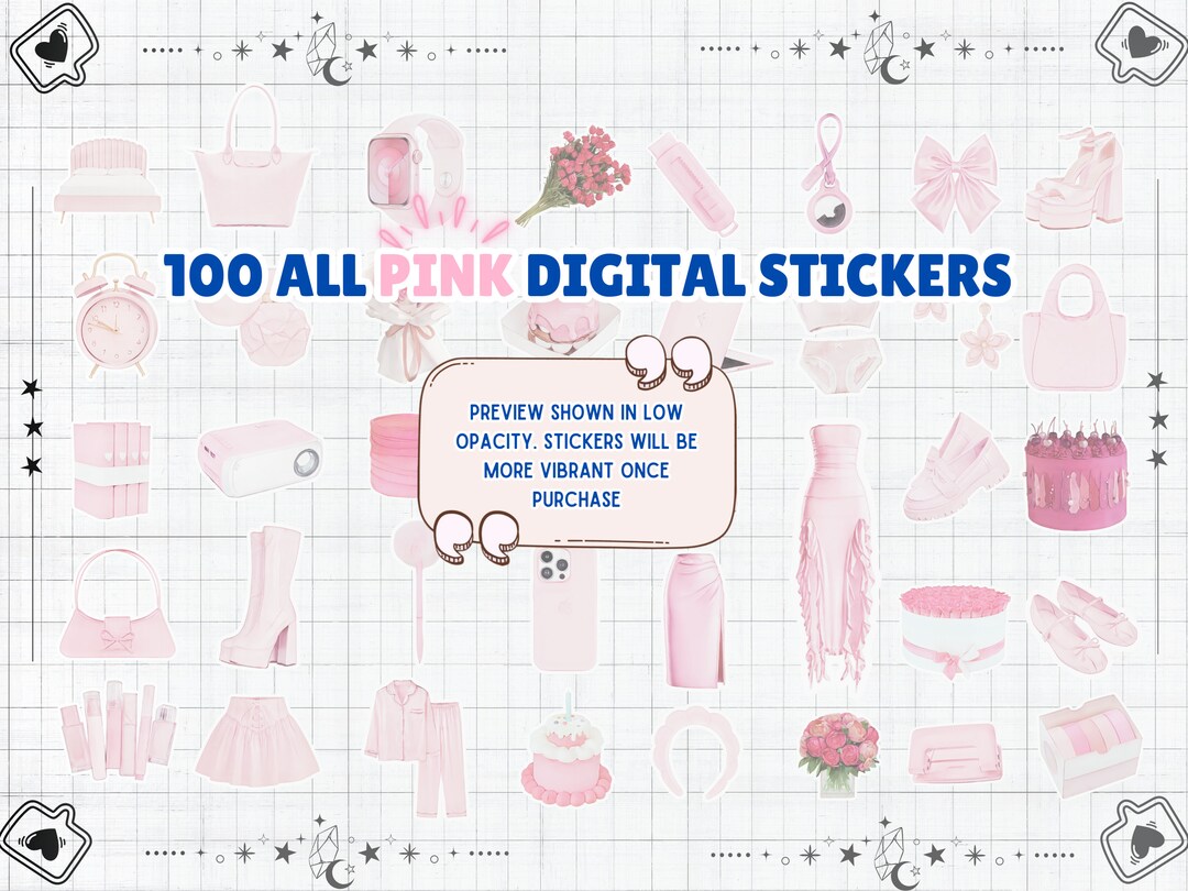 100 All Pink Digital Stickers, Pink Moodboard, Daily Planner Stickers ...